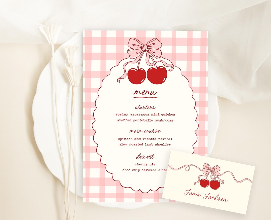 Cherry Menu Template, Printable Cherry Baby Shower Menu, Berry Dinner ...