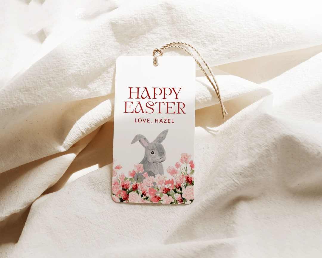 Happy Easter Tags, Printable Easter Favor Tag Template, Floral Bunny ...