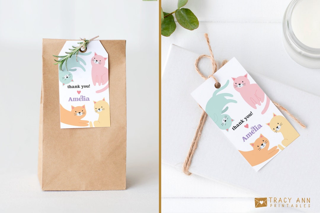 Cat Thank You Tags, Cute Pastel Kittens Party Favor Tag Template, Girl ...
