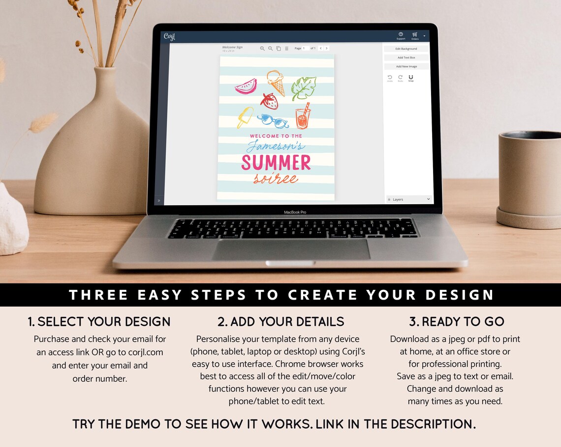 Summer Party Welcome Sign, Hand Drawn Summer Soiree Welcome Poster ...