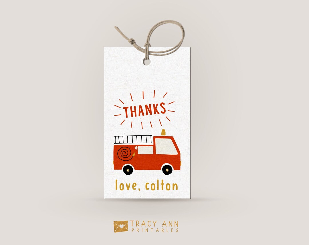 Fire Engine Birthday Thank You Tags | Fire Truck Thank You Tag Template ...