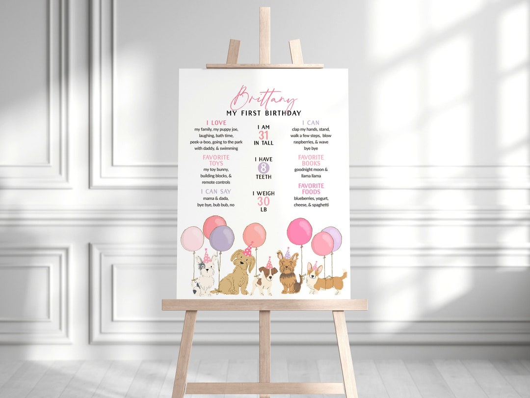 Puppy Birthday Milestone Poster, Dog 1st Birthday Milestone Board ...