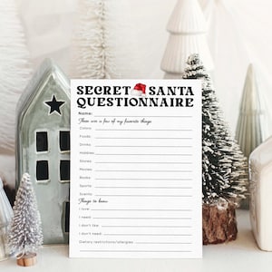 Secret Santa Questionnaire, Printable Secret Santa Quiz, Kris Kringle Survey Editable Template ...