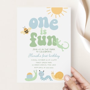 One is Fun Invitation Template, Boy 1st Birthday Party Invitation, Cute ...