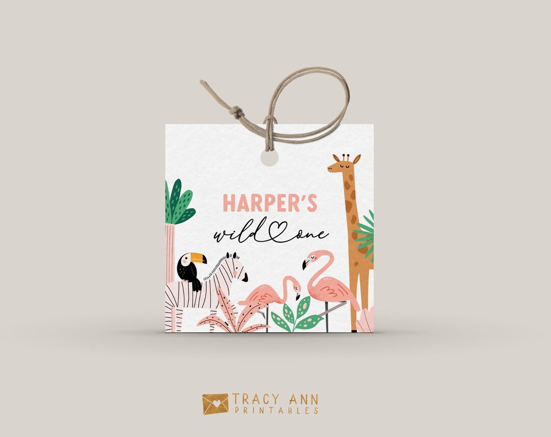 Jungle 1st Birthday Tags Editable Wild One Party Bag Tag Template ...