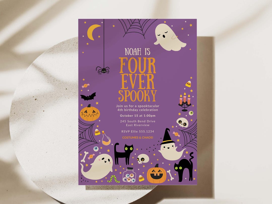 Four Ever Spooky Invitation Template, Boy 4th Birthday Invite, Editable ...
