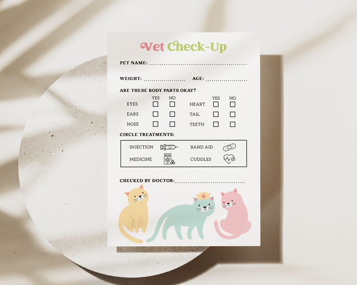 Cat Vet Check up Sheet, Kids Cat Birthday Party Games Printable 8351 - Etsy
