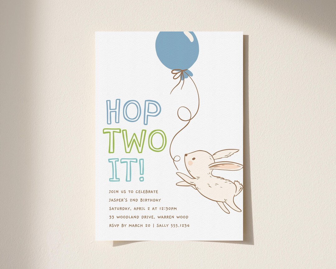 Hop Two It Birthday Invitation, Bunny Boy 2nd Birthday Invitation ...
