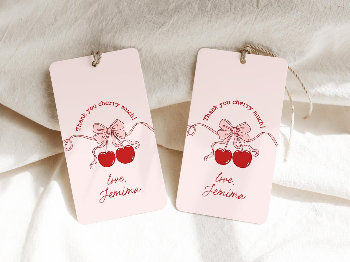 Cherry Birthday Food Labels, Printable Cherry Place Cards Template B902 ...