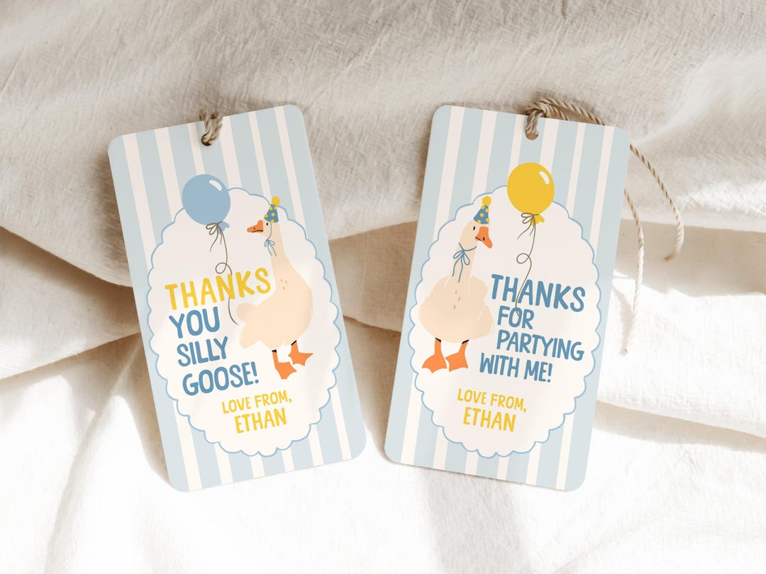 Goose Birthday Tags, One Silly Goose Thank You Tags, Printable Boy ...