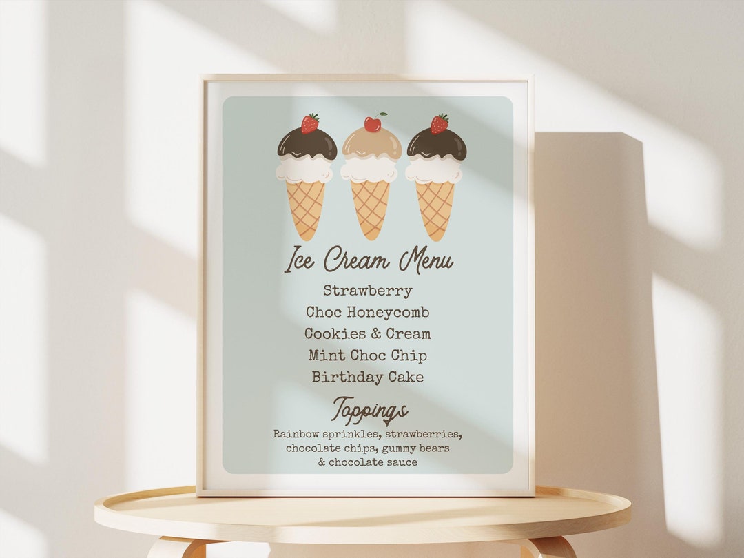 Ice Cream Menu Template, Editable Ice Cream Party Signs, Printable Ice ...