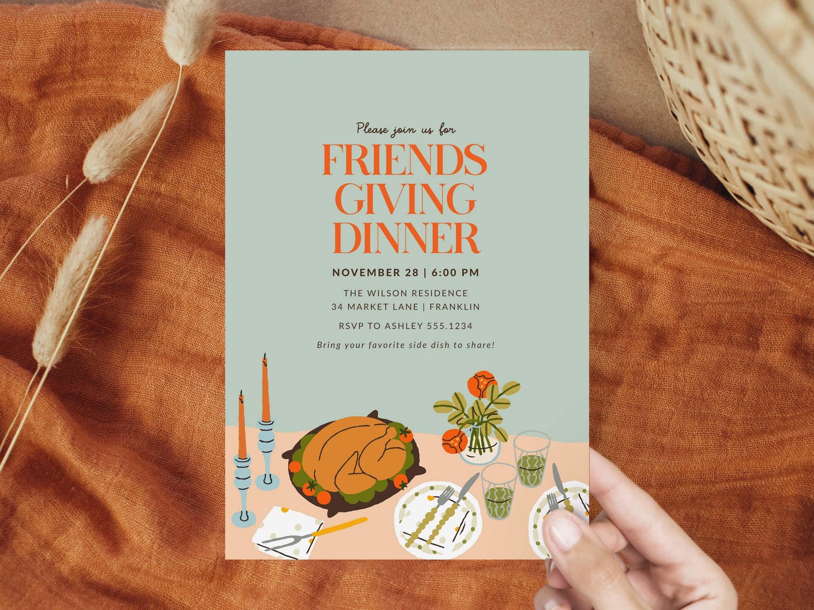Friendsgiving Invitation Template Editable, Friendsgiving Dinner ...