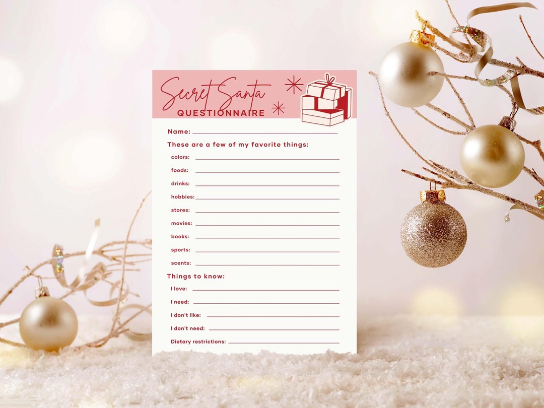 Secret Santa Questionnaire, Printable Secret Santa Gift Exchange ...