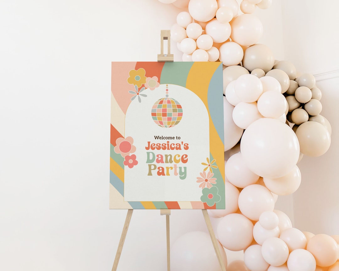 Dance Party Welcome Sign, Retro Disco Party Sign Template, Printable ...