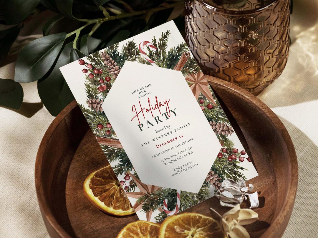 Rustic Holiday Party Invitation, Printable Holiday Invitation Editable ...