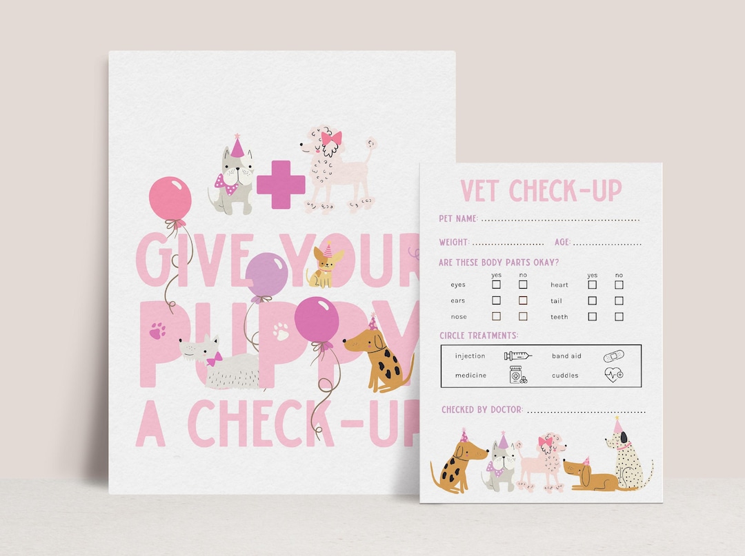 Vet Check up Sign and Activity Sheet, Pink Puppy Dog Birthday Party ...