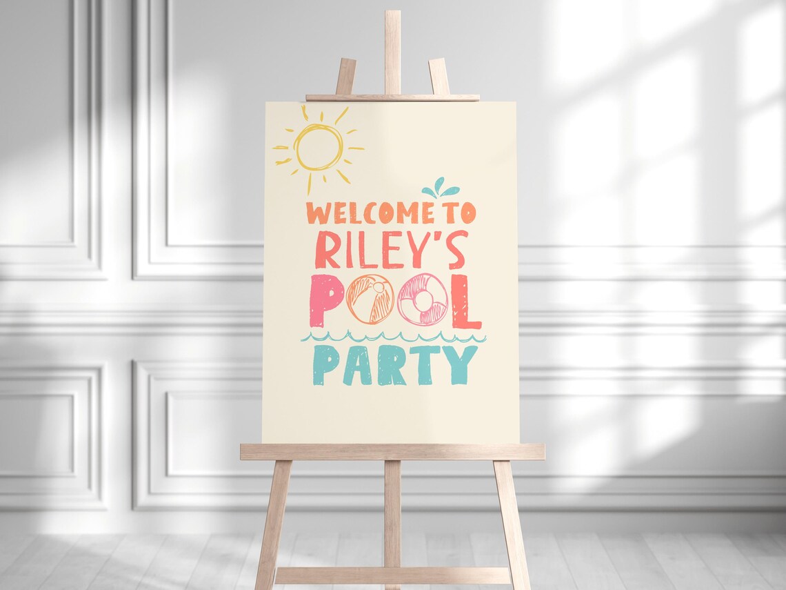 Pool Party Welcome Sign, Hand Drawn Summer Party Welcome Poster B761 ...