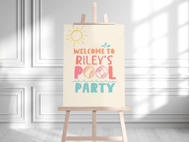 Pool Party Welcome Sign, Hand Drawn Summer Party Welcome Poster B761 ...