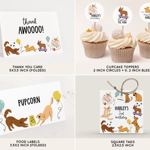 Dog Birthday Decor Bundle Printable Puppy Party Set Editable Invitation ...