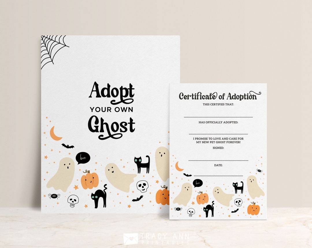 Adopt a Ghost Halloween Game: Printable Party Sign & Certificate ...