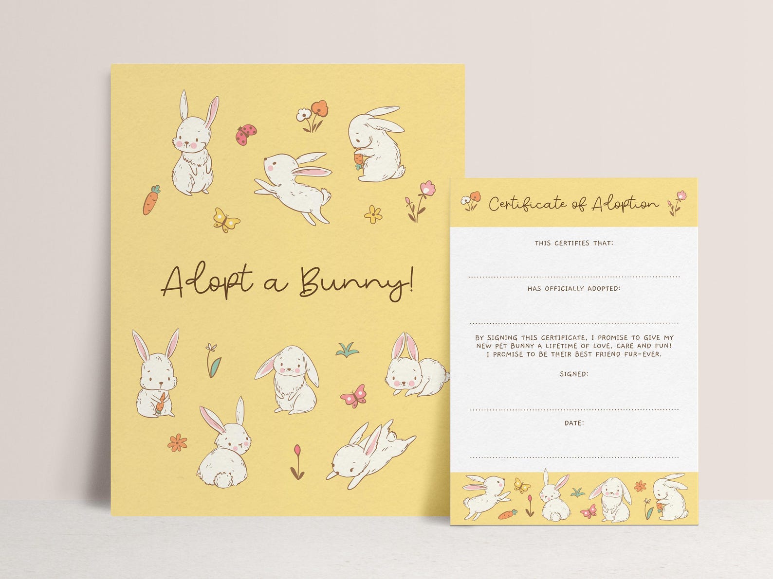 Adopt a Bunny Sign and Certificate, Adopt Your Own Bunny Printable ...