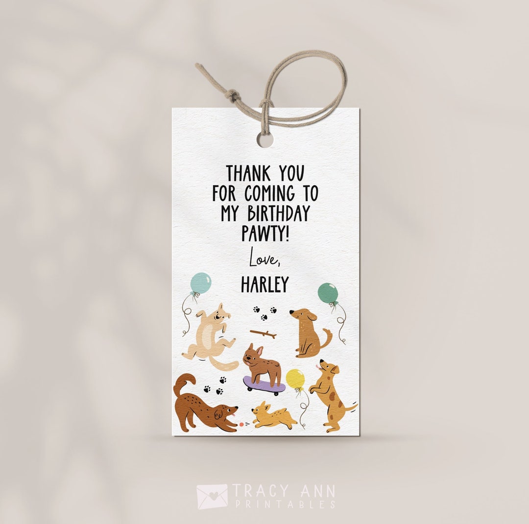 Dog Birthday Favor Tag Template Editable Boy 2nd Birthday Thank You ...