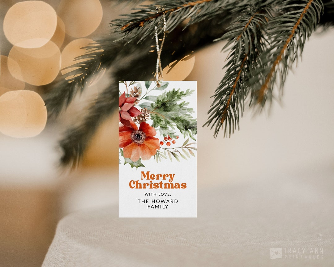 Floral Christmas Gift Tags Printable, Editable Merry Christmas Tag ...