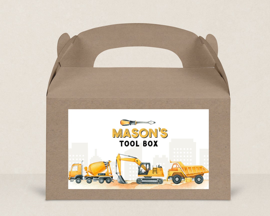 Construction Party Gable Box Label Template, Printable Boy Birthday ...