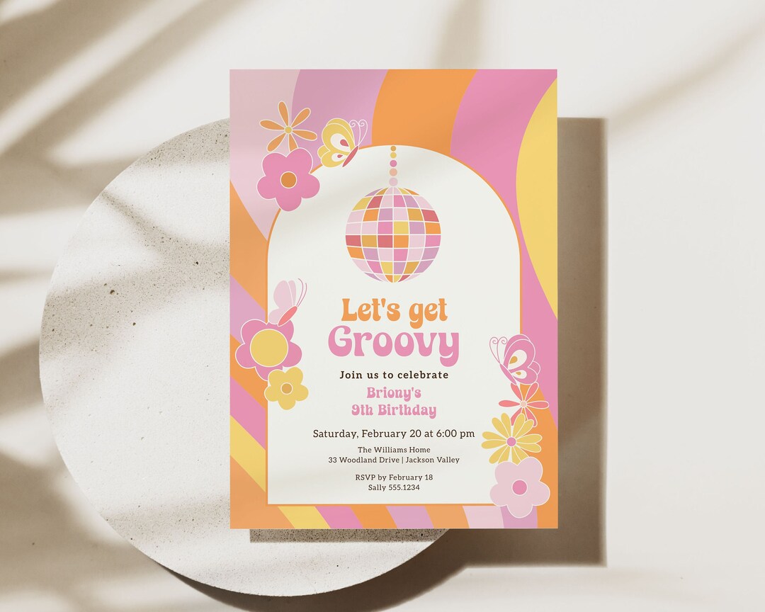 Let's Get Groovy Invitation, Disco Party Invite, Girl Retro Birthday ...