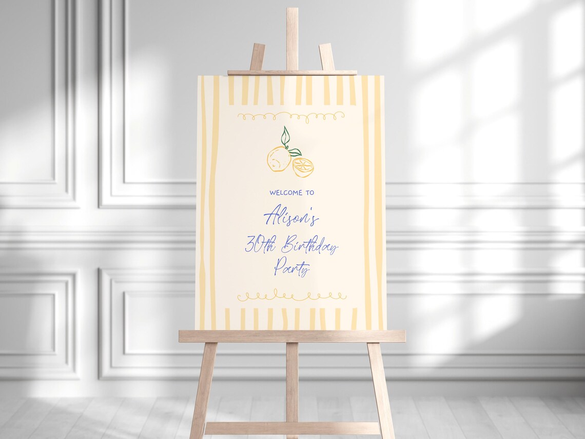 Adult Birthday Welcome Sign, Hand Drawn Citrus Summer Party Welcome ...