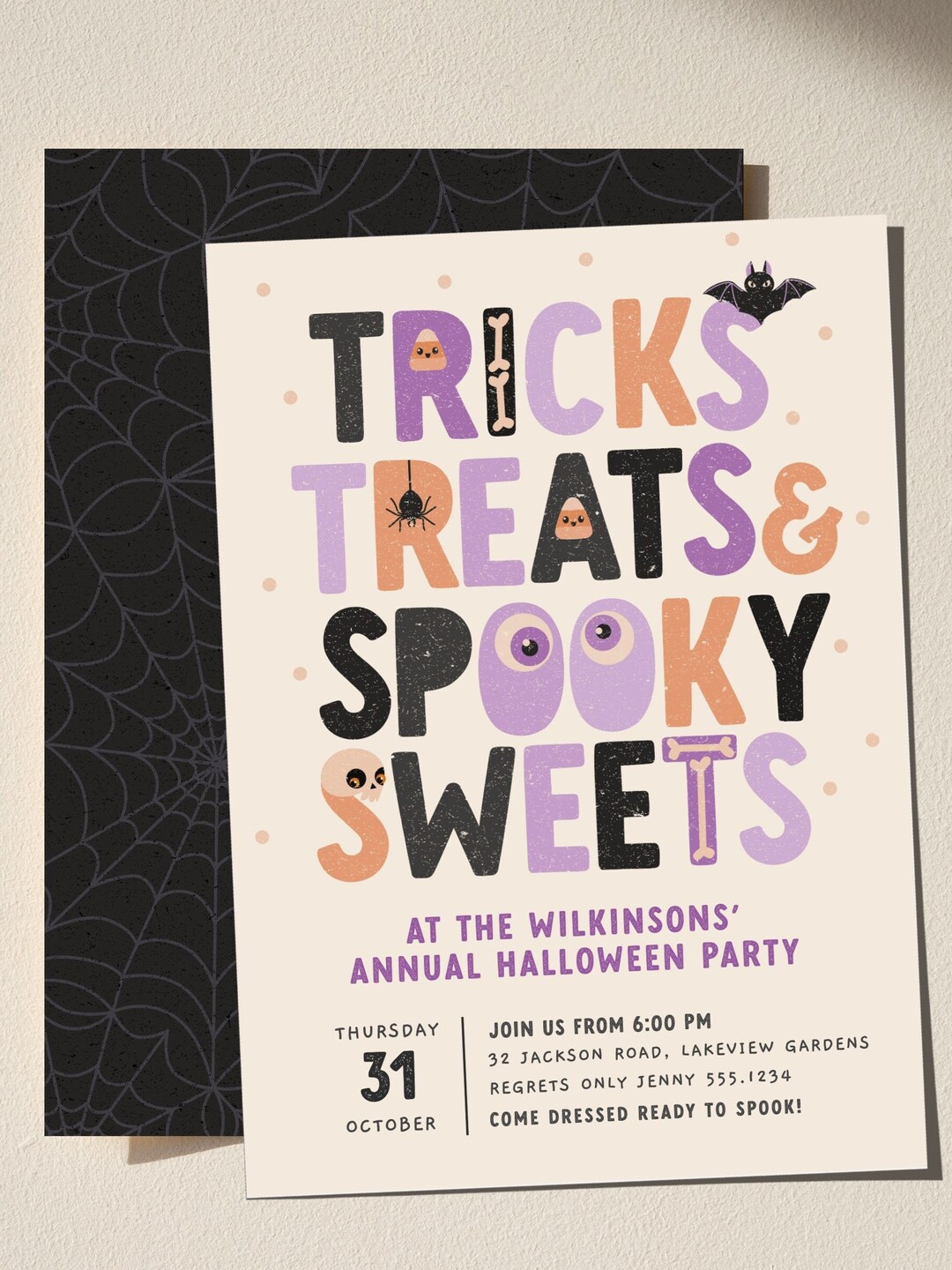 Halloween Party Invitation Template, Editable Trick or Treat Invitation ...