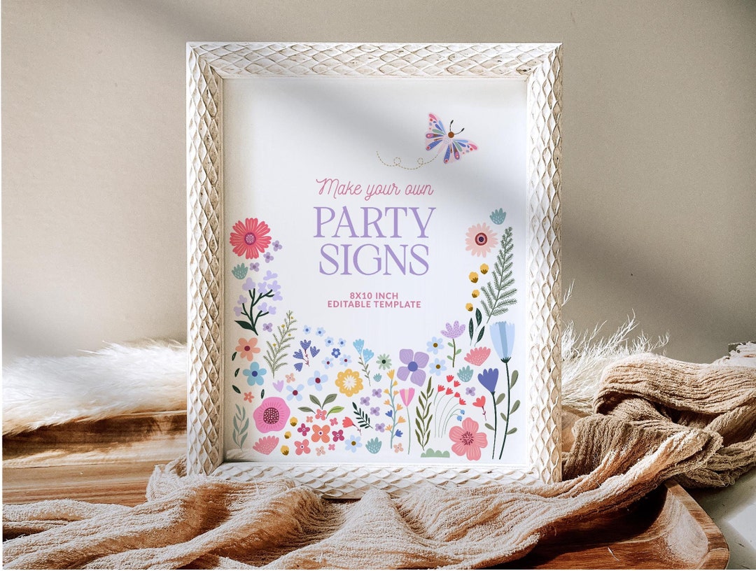 Butterfly Birthday Party Signs, Garden Party Sign Template, Printable ...