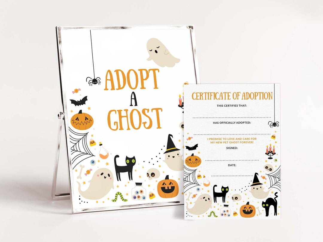 Adopt a Ghost Sign and Certificate, Printable Adopt a Ghost Party Game ...