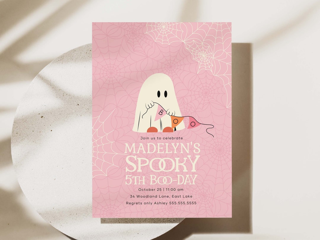 Halloween Birthday Invitation Girl, Spooky Birthday Party Invite, Pink ...