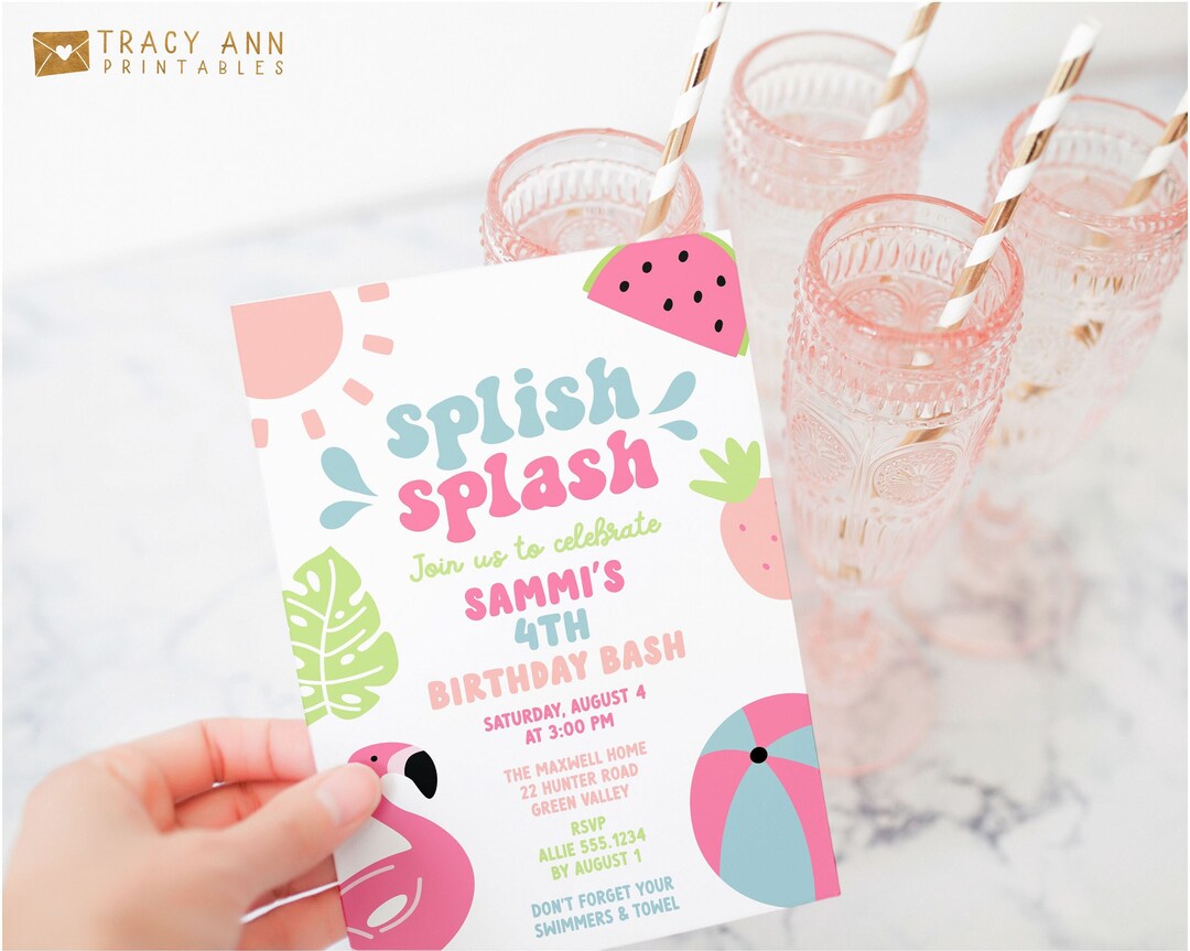 Pool Party Invite Template Splish Splash Pool Party Birthday Bash ...