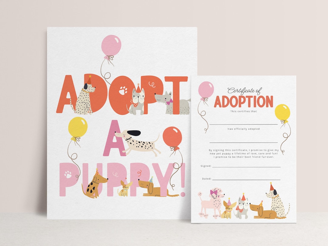 Adopt a Puppy Sign, Adopt a Puppy Dog Party Game, Girl Birthday Games ...