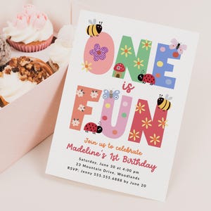 Spring 1st Birthday Invitation, One is Fun Birthday Party Invitation ...