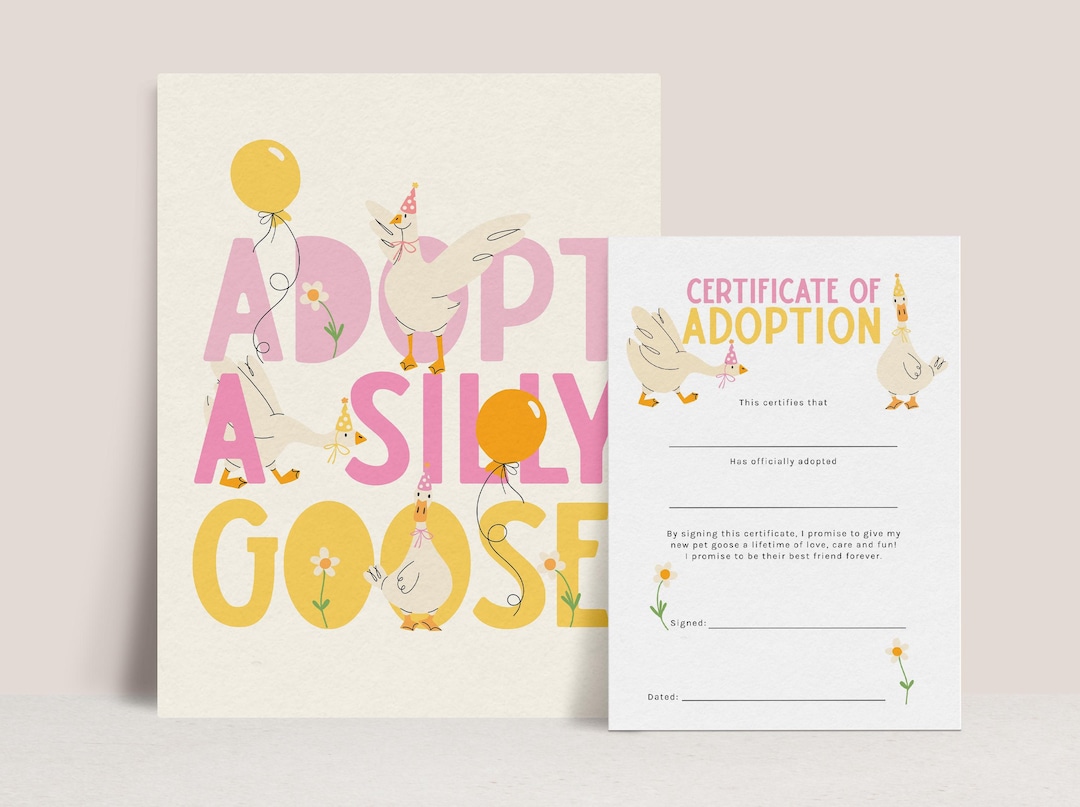 Adopt a Goose Game, Printable Adopt a Silly Goose Sign, Goose Adoption ...