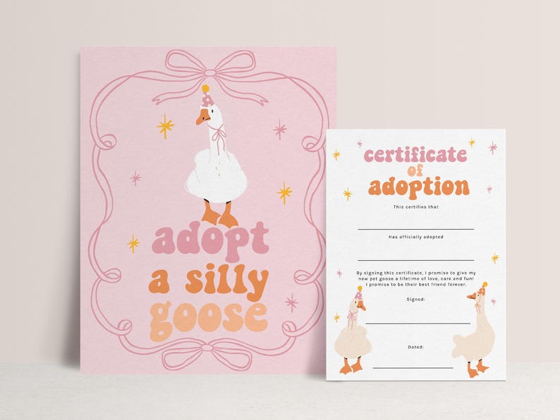 Adopt a Goose Game, Printable Adopt a Silly Goose Sign, Goose Adoption ...