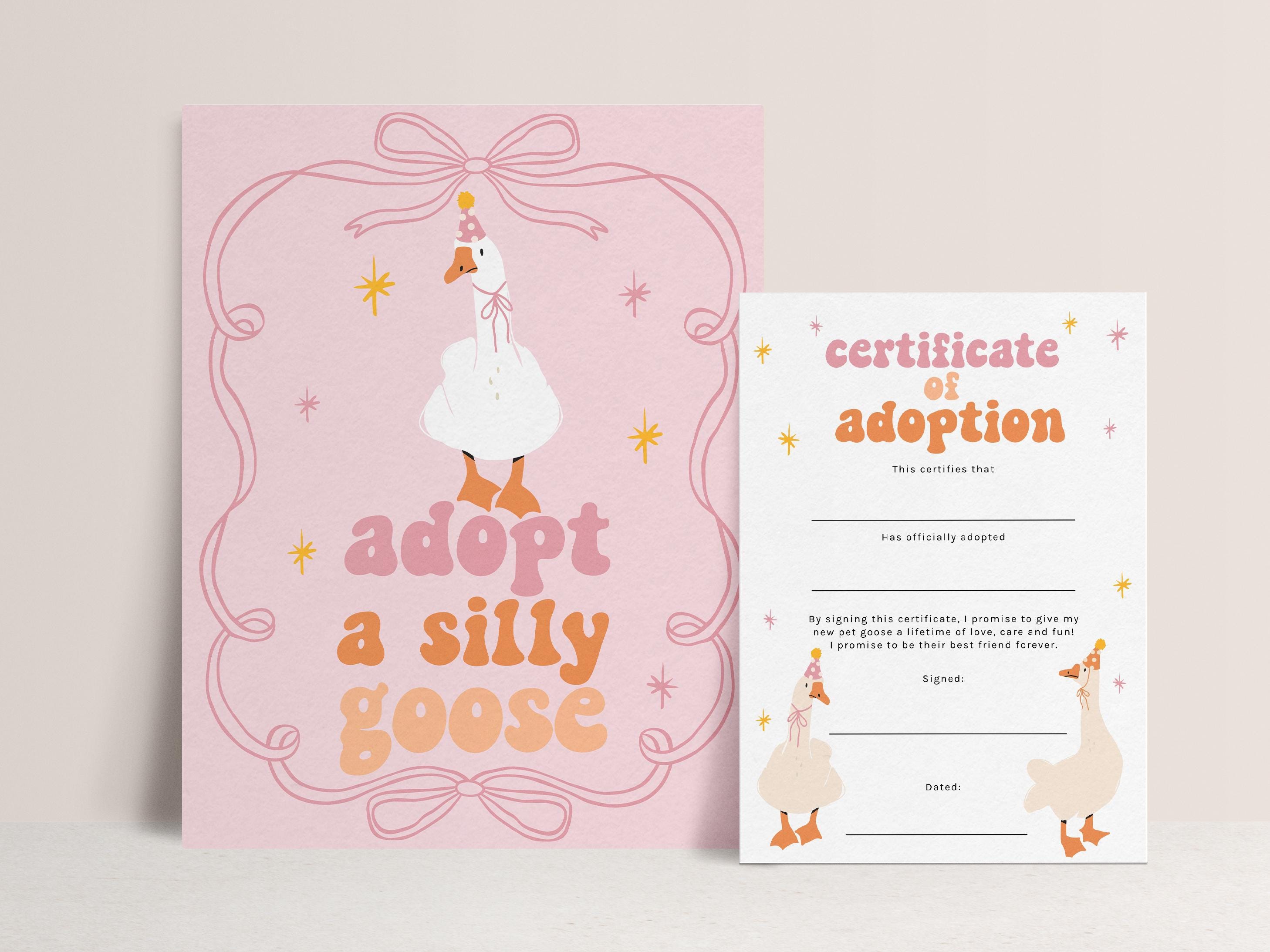 Adopt a Goose Game, Printable Adopt a Silly Goose Sign, Goose Adoption ...