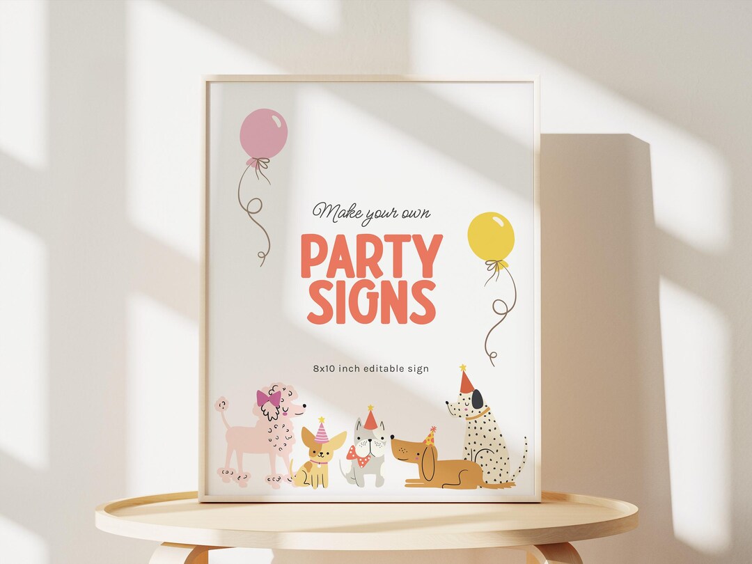Puppy Birthday Party Signs, Girl Dog Party Sign Template, Printable ...