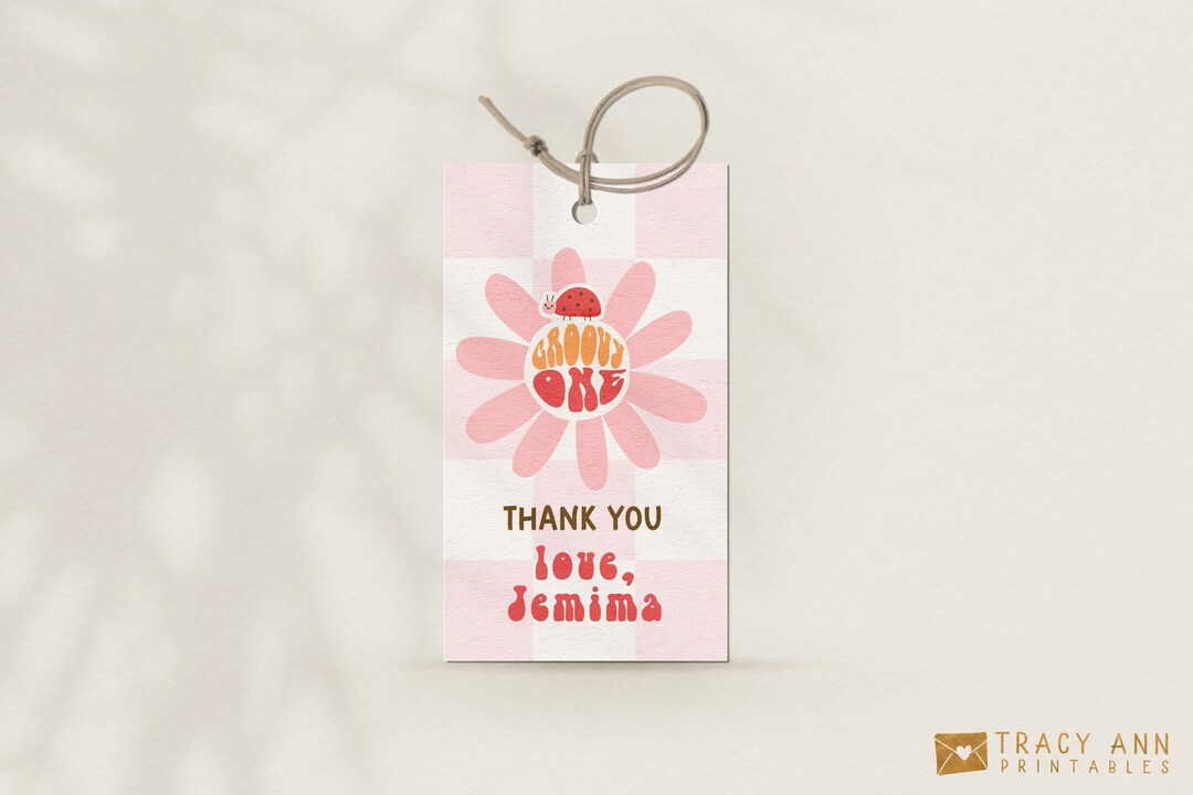 Groovy One Favor Tag Template Printable Girl 1st Birthday Decor Retro ...