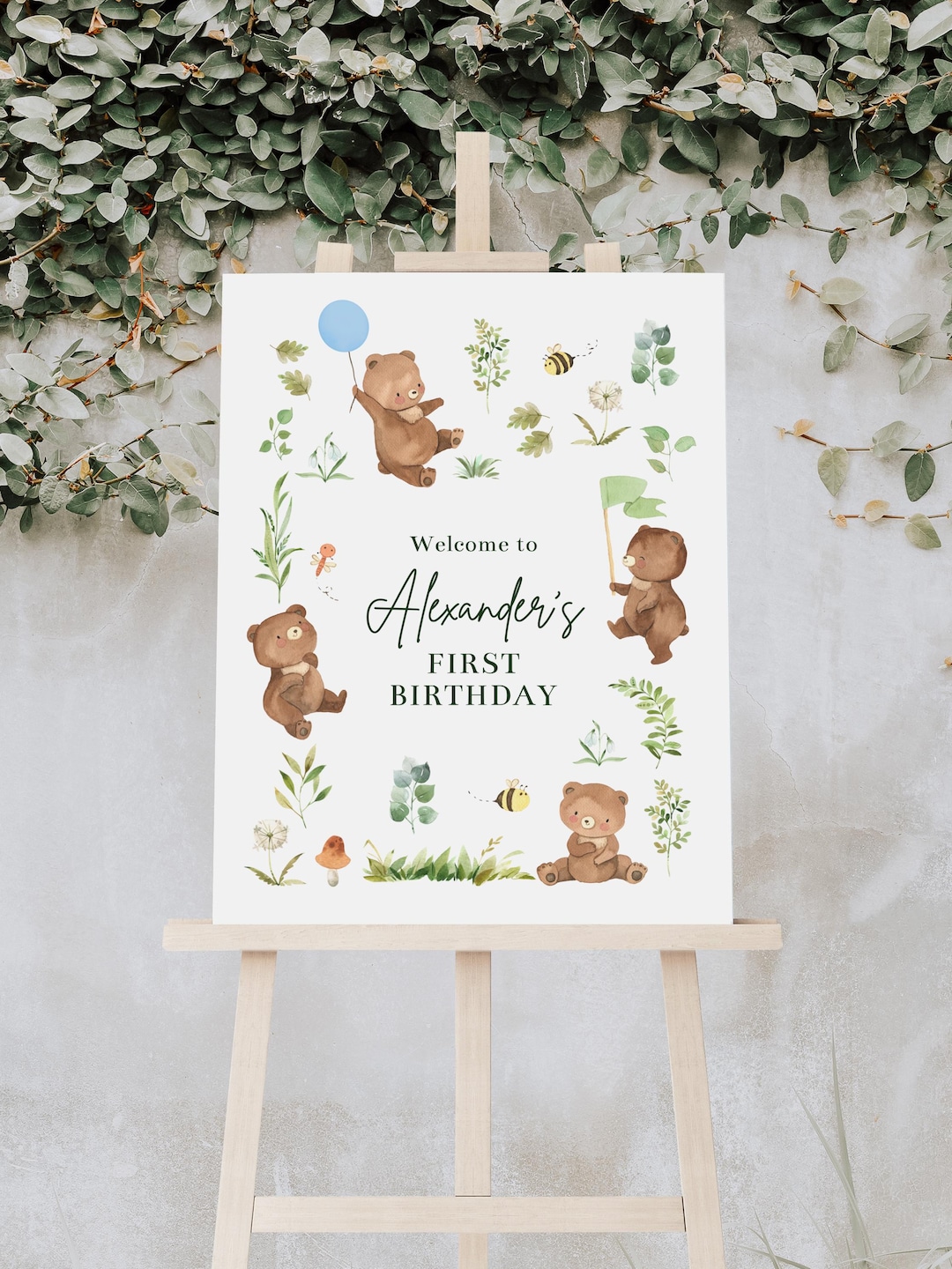 Teddy Bear Birthday Welcome Sign, Beary First Birthday Party Sign ...