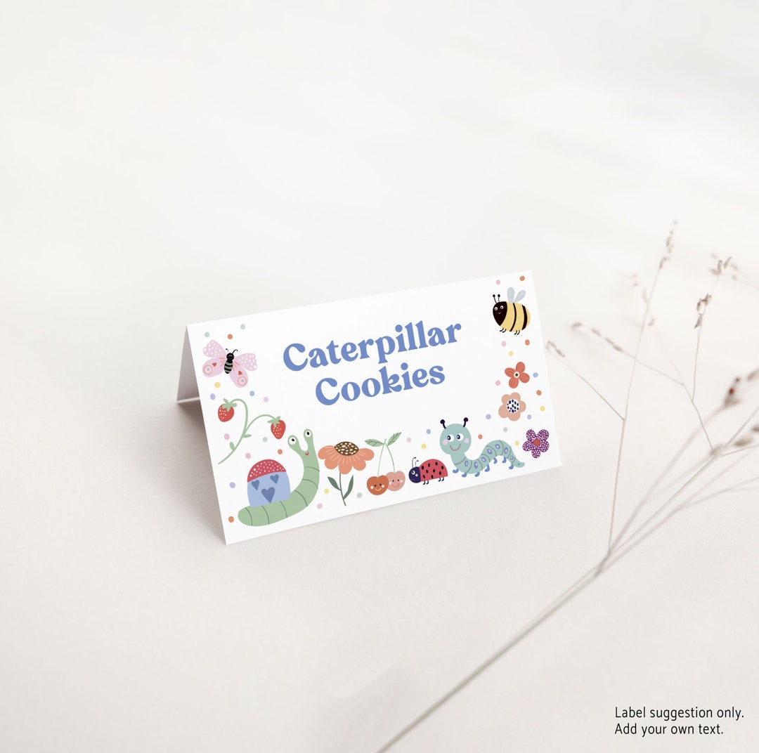 Park Party Food Label Template, Printable Cute Bug Birthday Place Cards ...