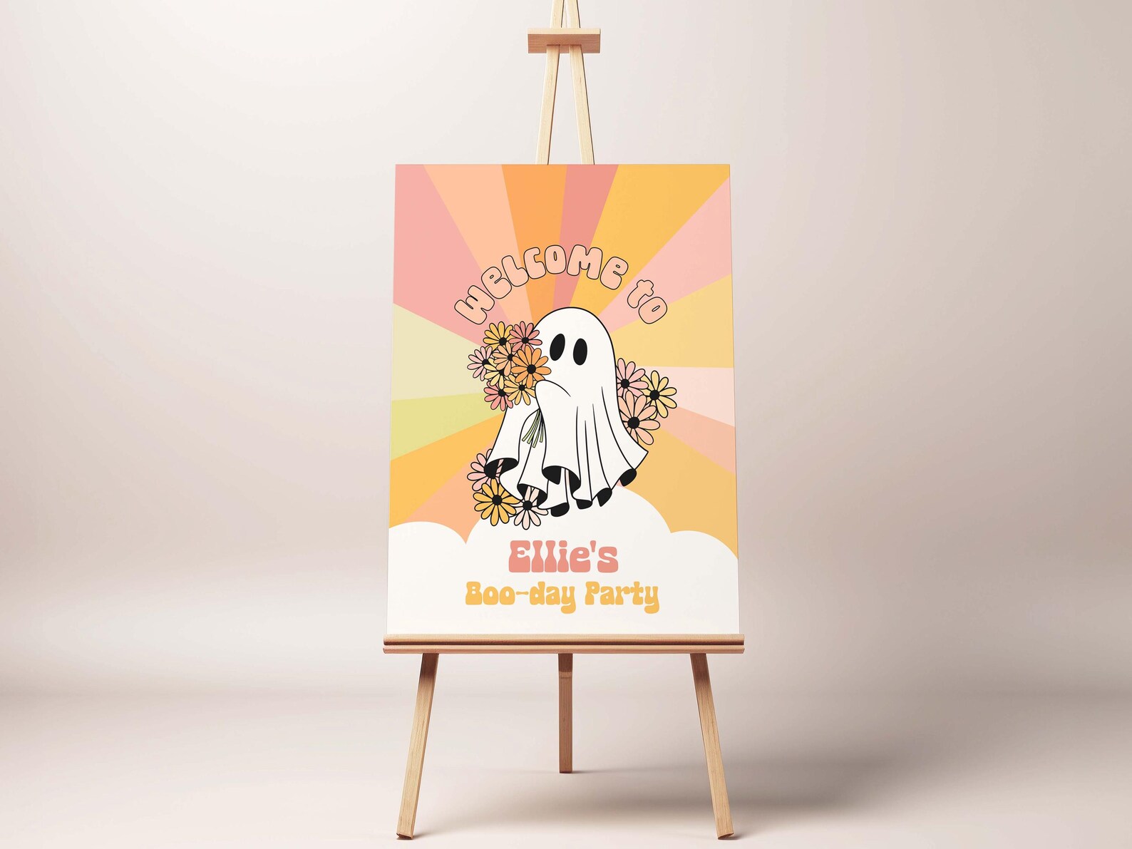 Groovy Halloween Birthday Sign, Printable Retro Ghost Birthday Welcome ...