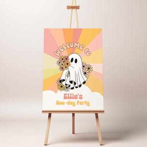 Groovy Halloween Birthday Sign, Printable Retro Ghost Birthday Welcome ...