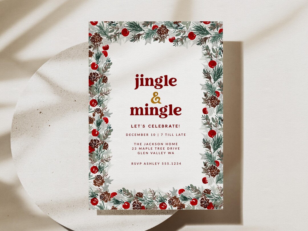 Modern Christmas Party Invitation, Editable Jingle and Mingle ...