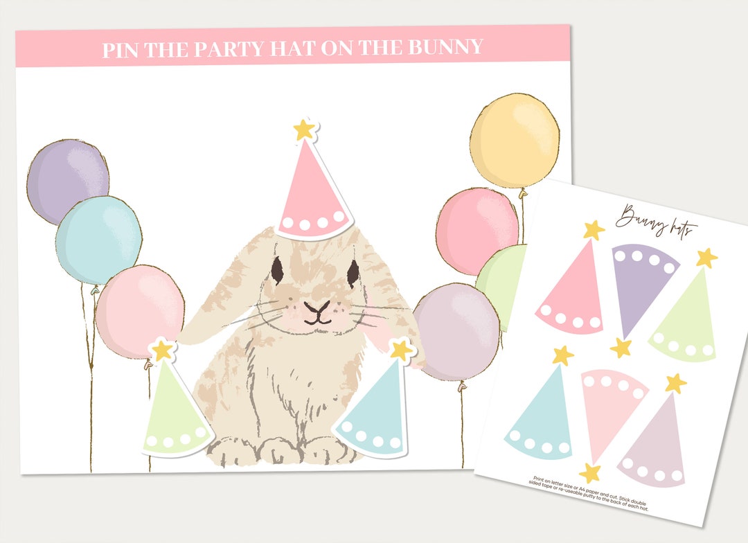 Pin the Hat on the Bunny Party Game, Printable Kids Birthday Game ...