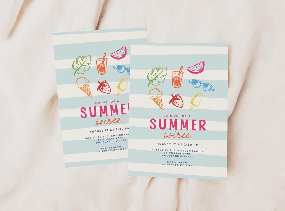 Summer Party Welcome Sign, Hand Drawn Summer Soiree Welcome Poster ...