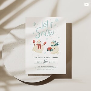 Snowman Holiday Party Invitation Template, Winter Christmas Party ...
